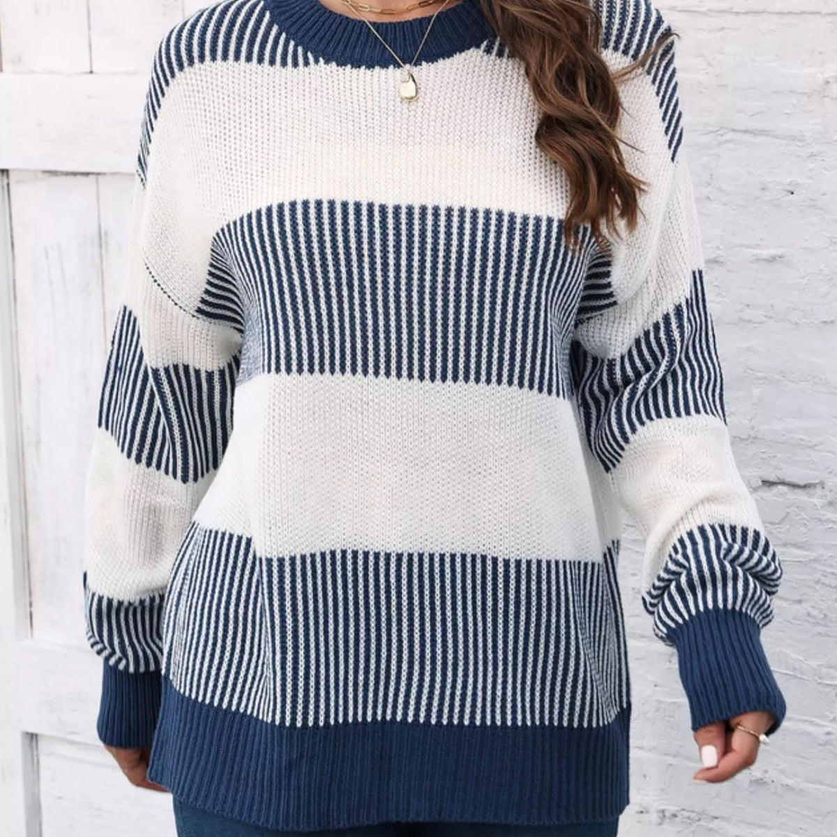 Full Size Color Block Dropped Shoulder Sweater Plus Size – Charming Charlie