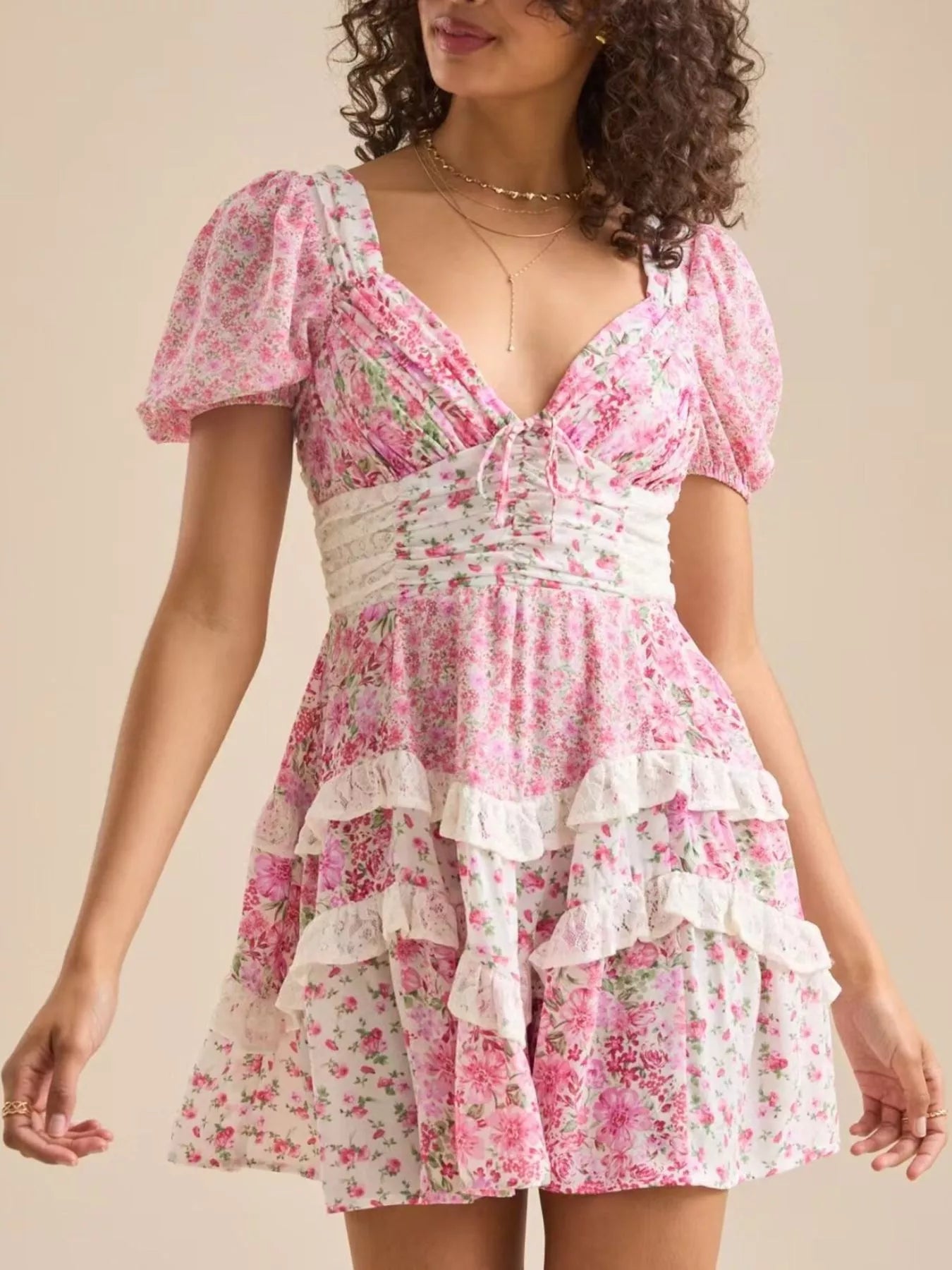 Floral Puff Sleeve Tiered Mini Dress – Charming Charlie