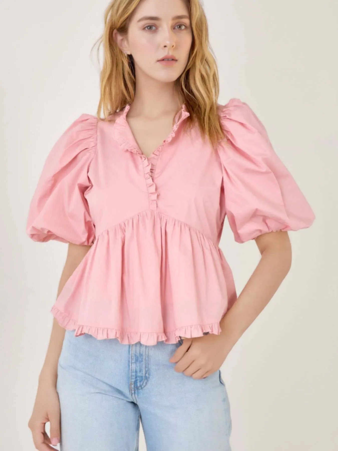Puff Sleeve Peplum Blouse – Charming Charlie