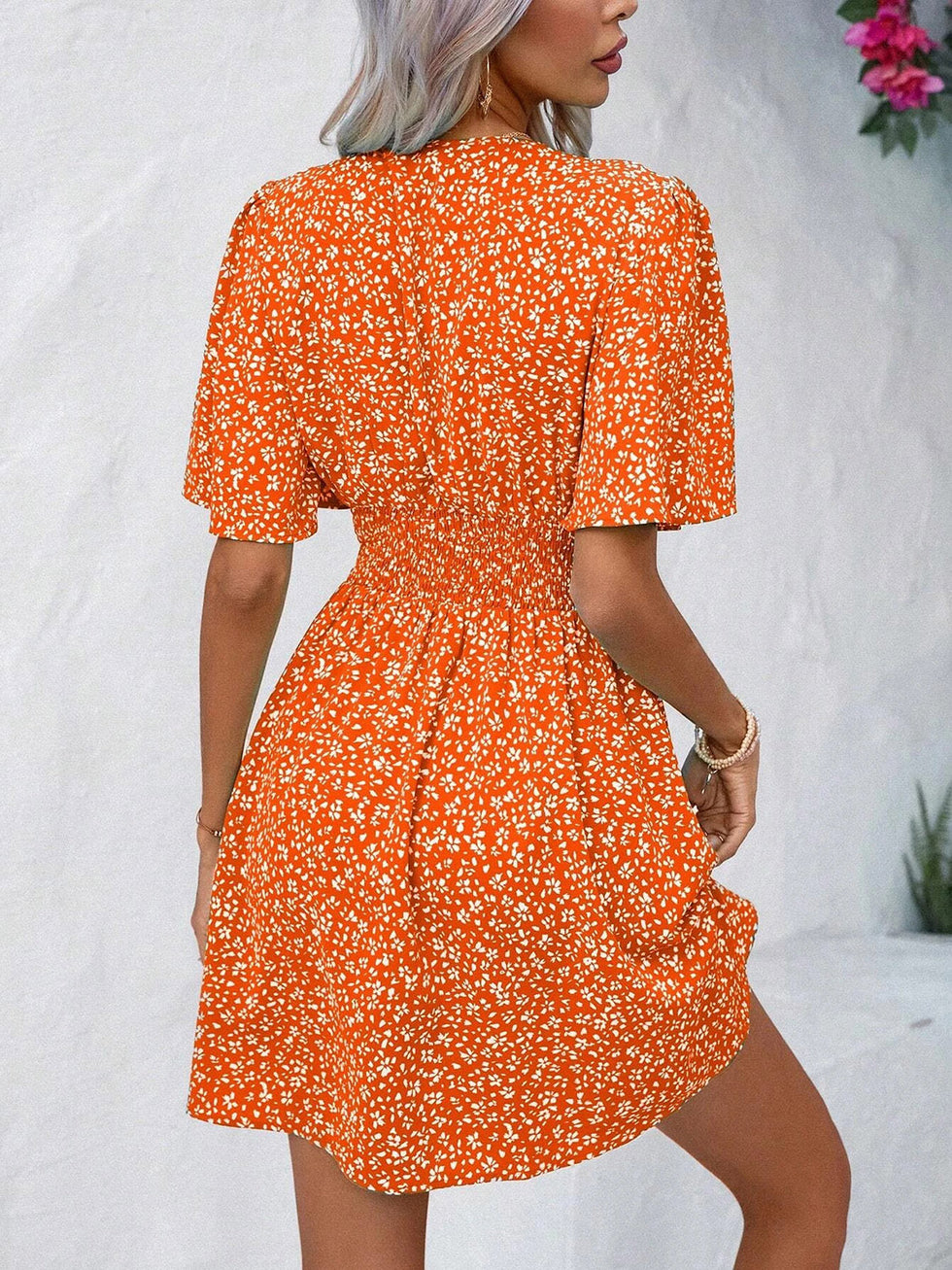 Printed V-Neck Half Sleeve Mini Dress – Charming Charlie