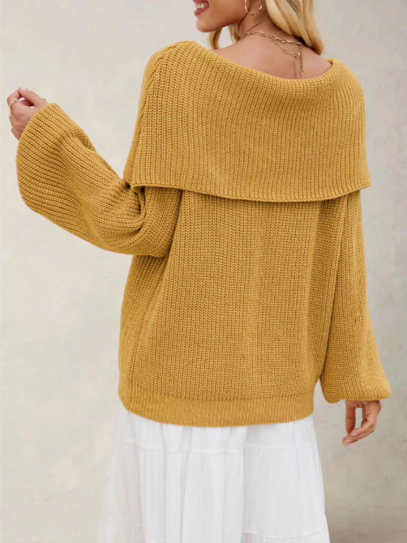 Fold-Over Collar Long Sleeve Sweater – Charming Charlie