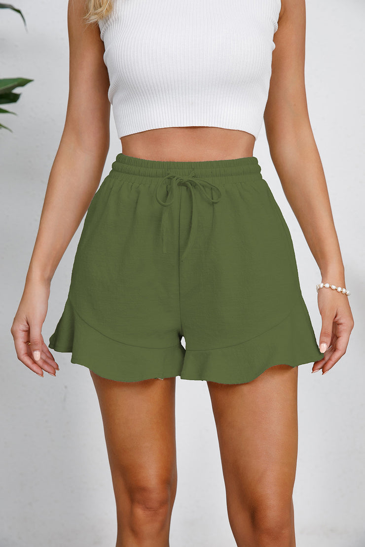 Full Size Drawstring Ruffle Hem Shorts – Charming Charlie