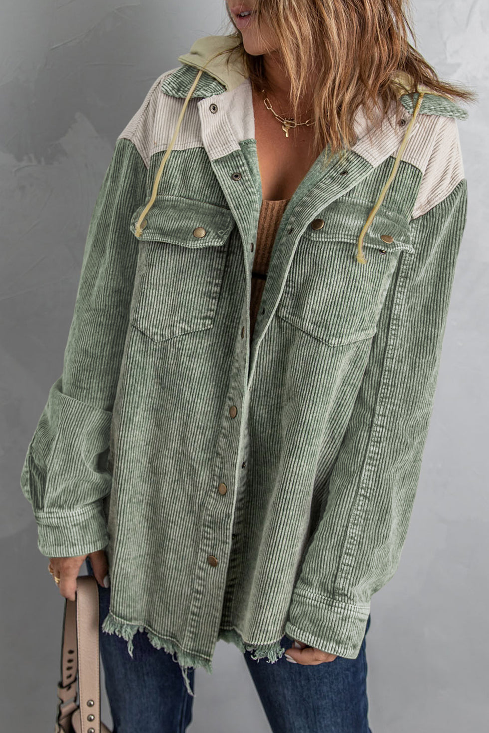 Snap Front Hooded Corduroy Shacket – Charming Charlie
