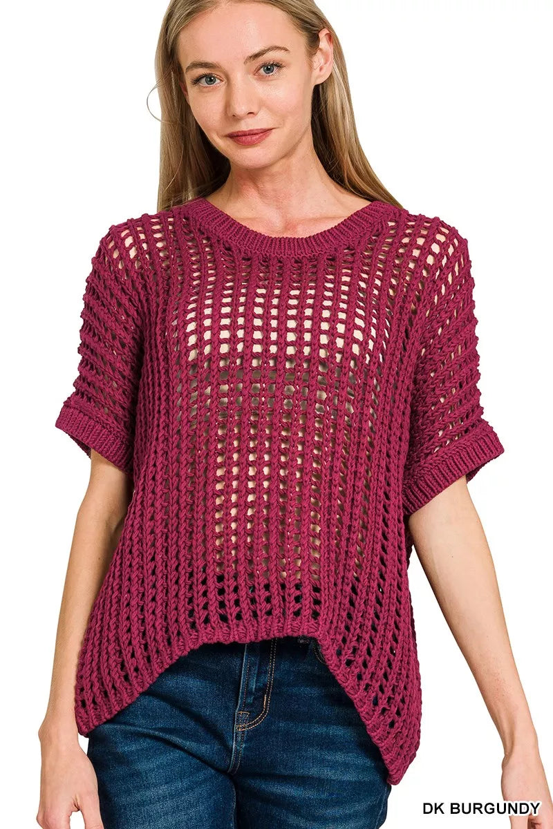 Zenana Fish Net Short Sleeve Crochet Knit Cover Up – Charming Charlie