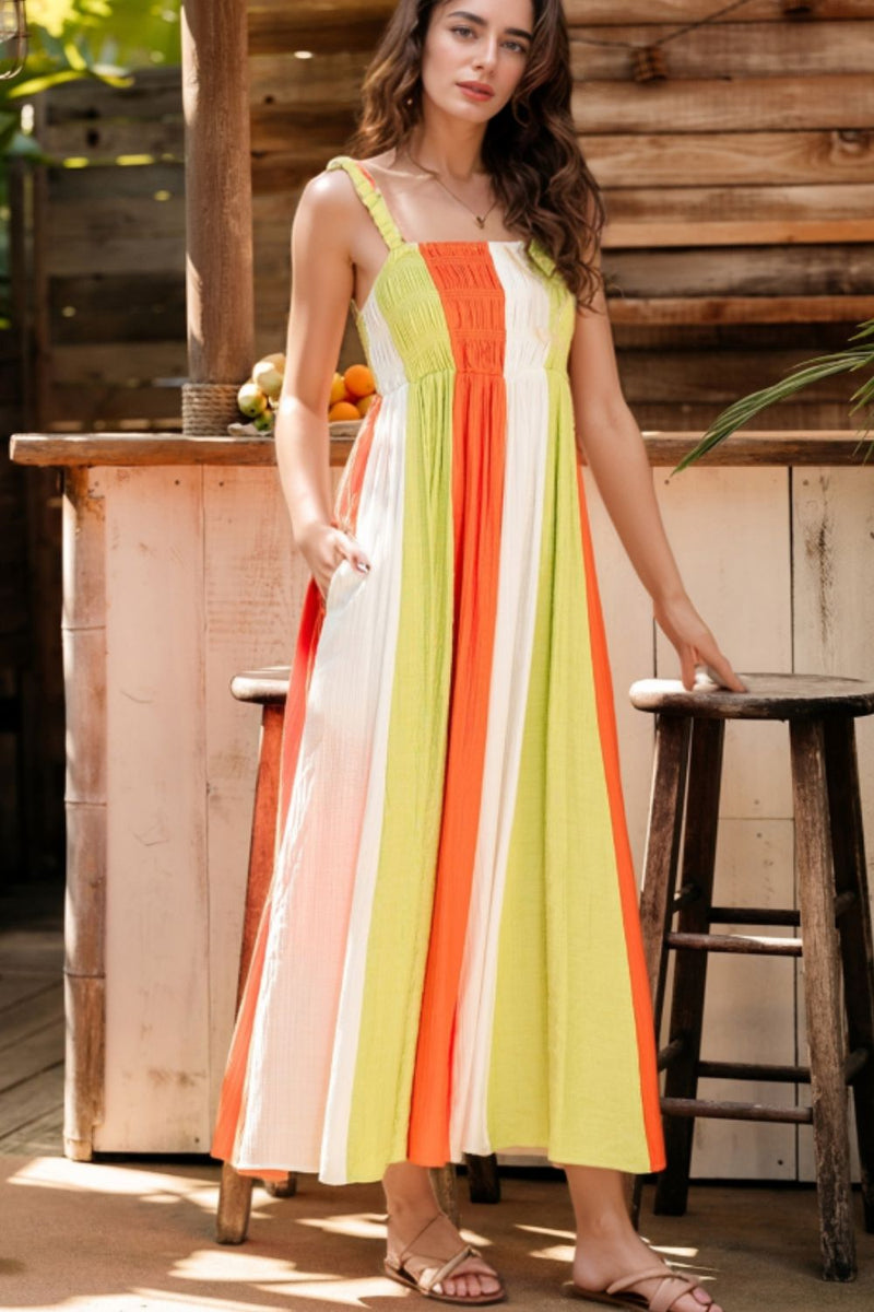 Color Block Smocked Maxi Cami Dress – Charming Charlie