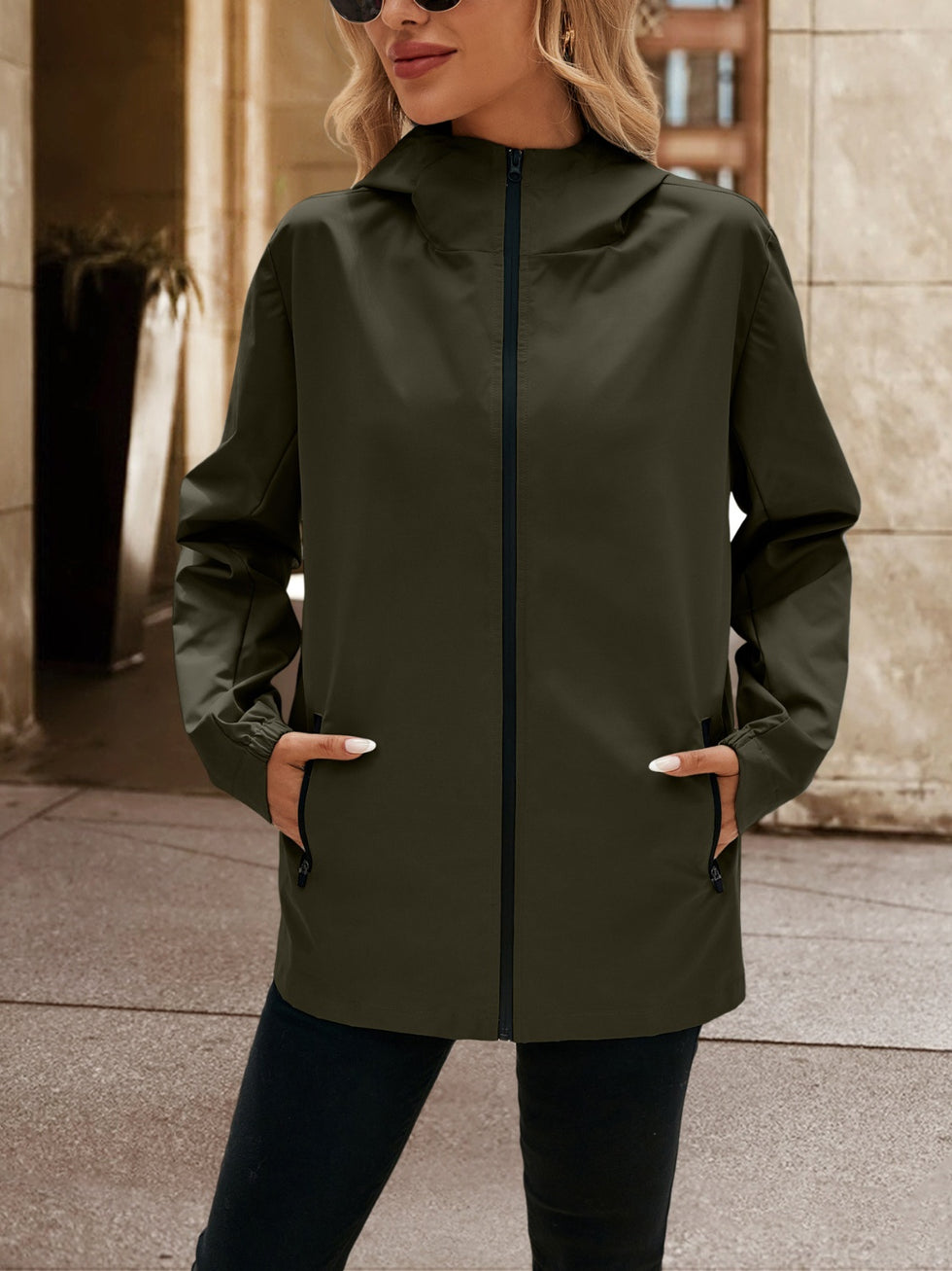 Pocketed Zip Up Hooded Jacket – Charming Charlie