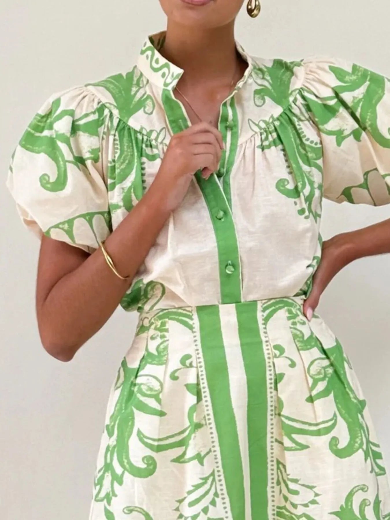 Printed Puff Sleeve Top and Skirt Set – Charming Charlie