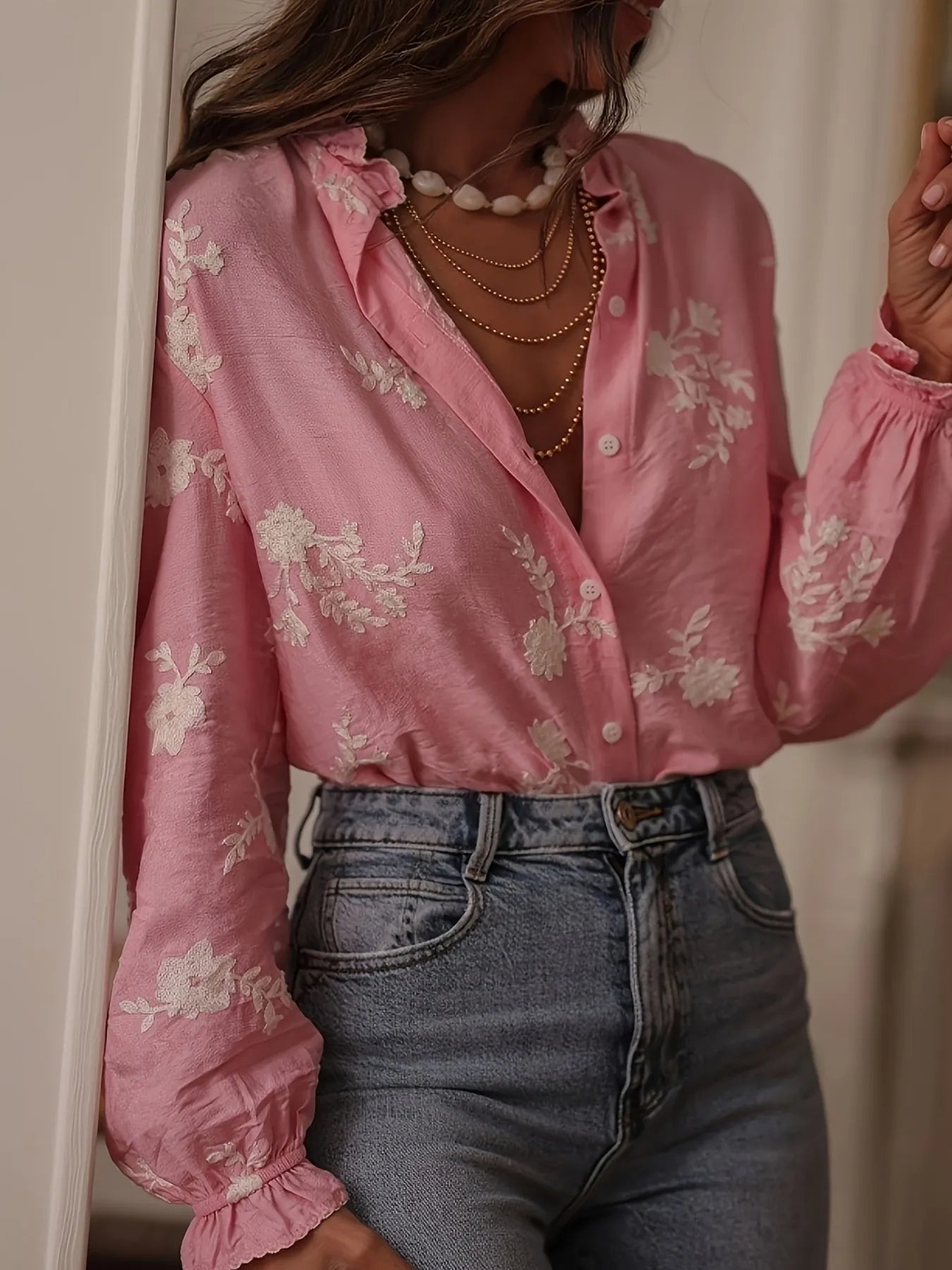Flower Button Up Long Sleeve Shirt – Charming Charlie