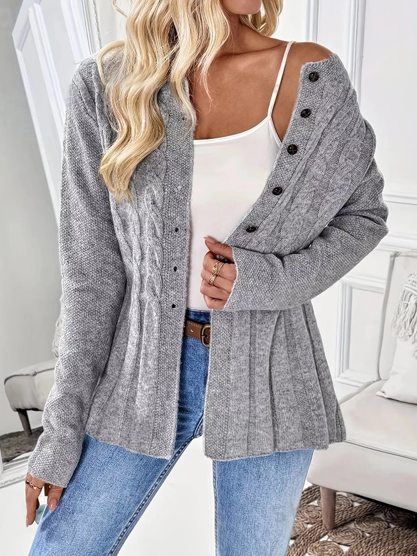 Cable Knit Button Up Cardigan – Charming Charlie