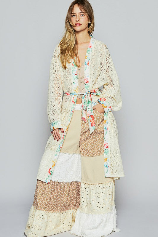 POL Floral Trim Lace Open Front Longline Cardigan – Charming Charlie