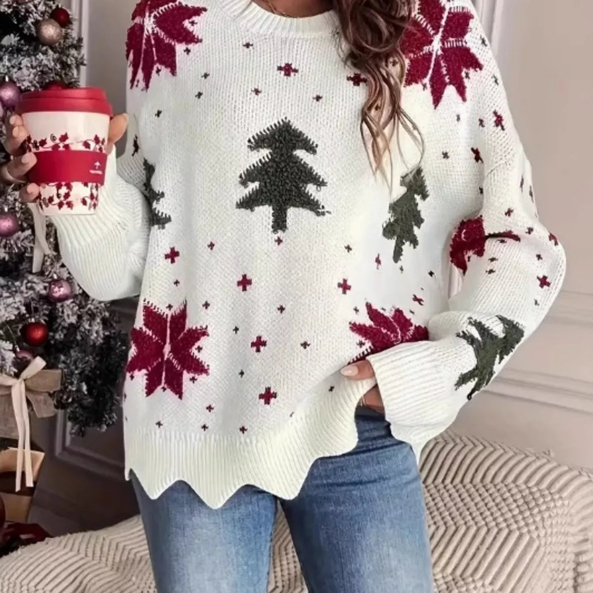 Christmas Tree Pattern Round Neck Sweater – Charming Charlie
