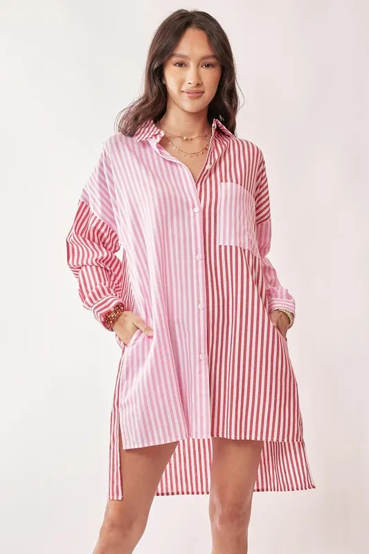 Davi & Dani Multi Color Stripe Mixed Button Front Tunic Shirt Dress ...