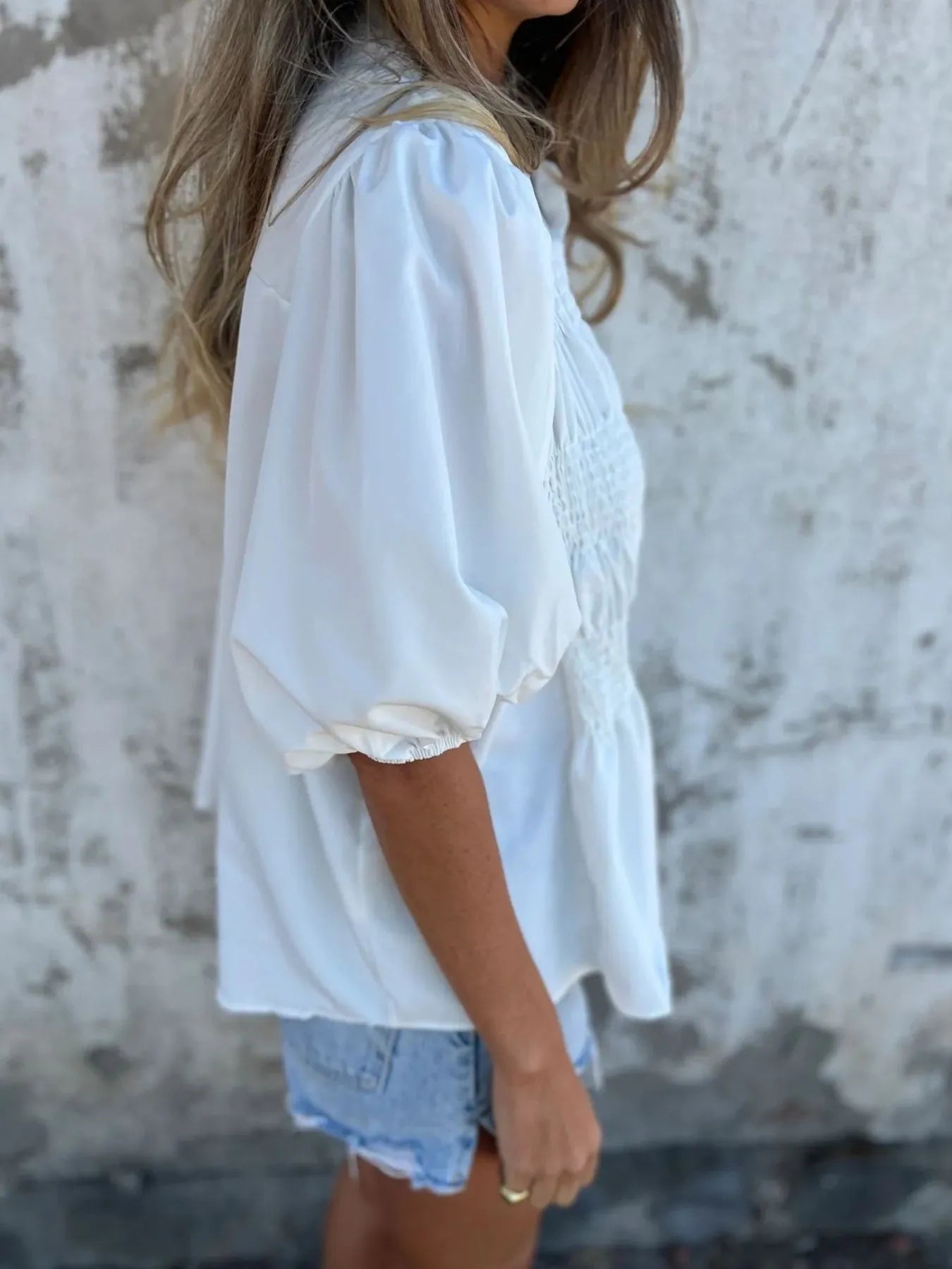 Full Size Smocked Puff Sleeve Blouse Plus Size – Charming Charlie