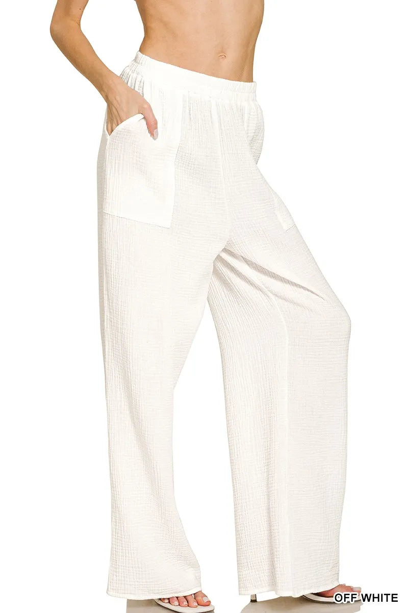 Zenana Double Gauze Elastic Band Pants – Charming Charlie