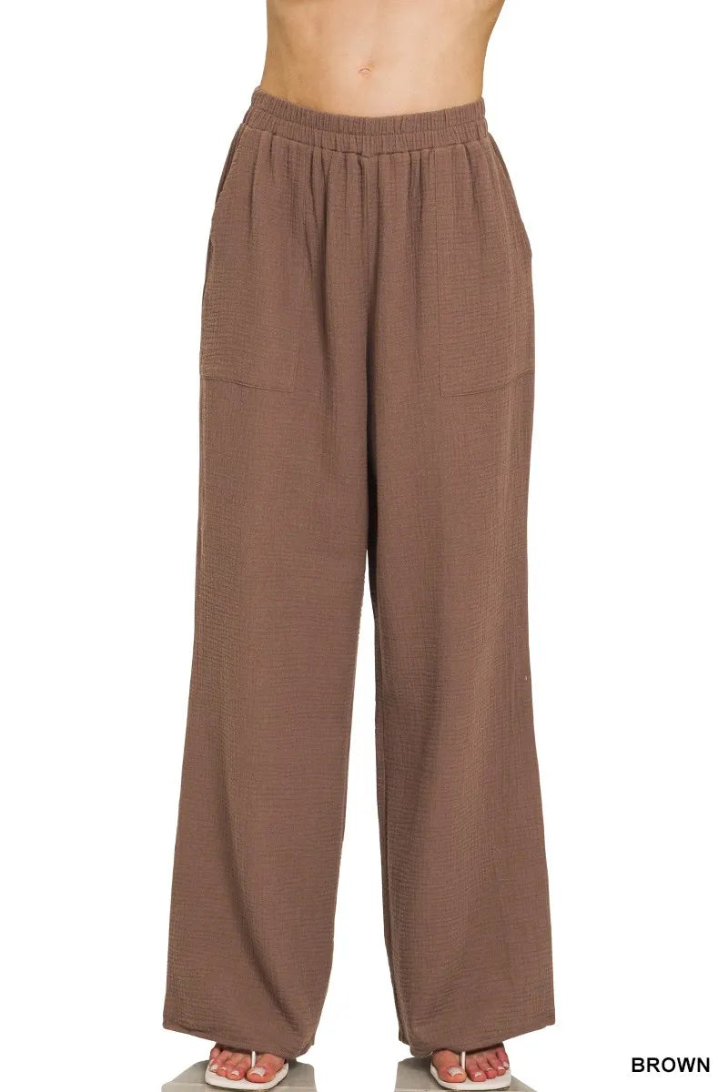 Zenana Double Gauze Elastic Band Pants – Charming Charlie