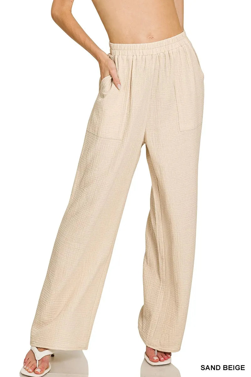 Zenana Double Gauze Elastic Band Pants – Charming Charlie