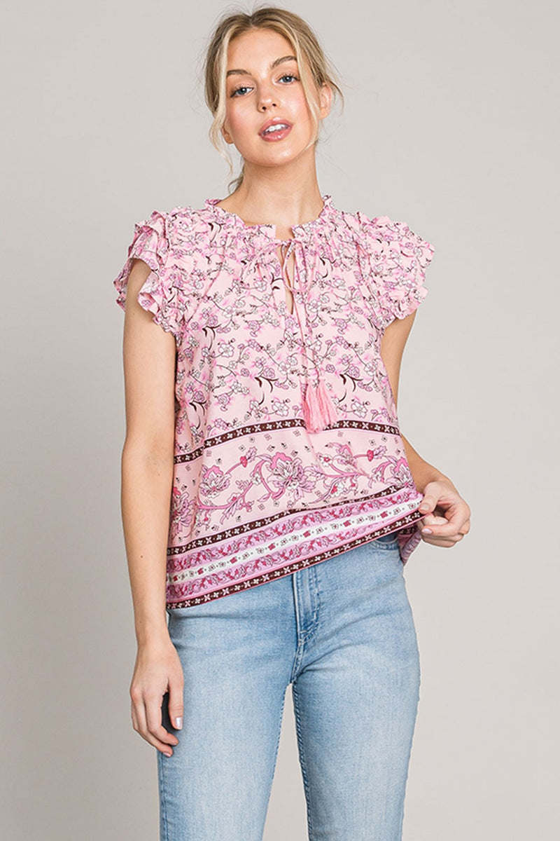 Cotton Bleu by Nu Lab Print Ruffle Sleeve Detail Blouse – Charming Charlie