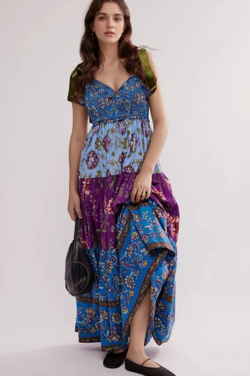 Floral Tiered Maxi Dress with Mixed Print Design – Charming Charlie
