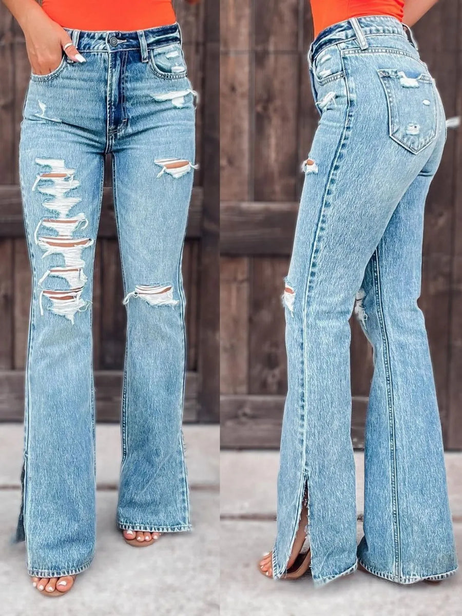 Distressed Slit Bootcut Jeans – Charming Charlie