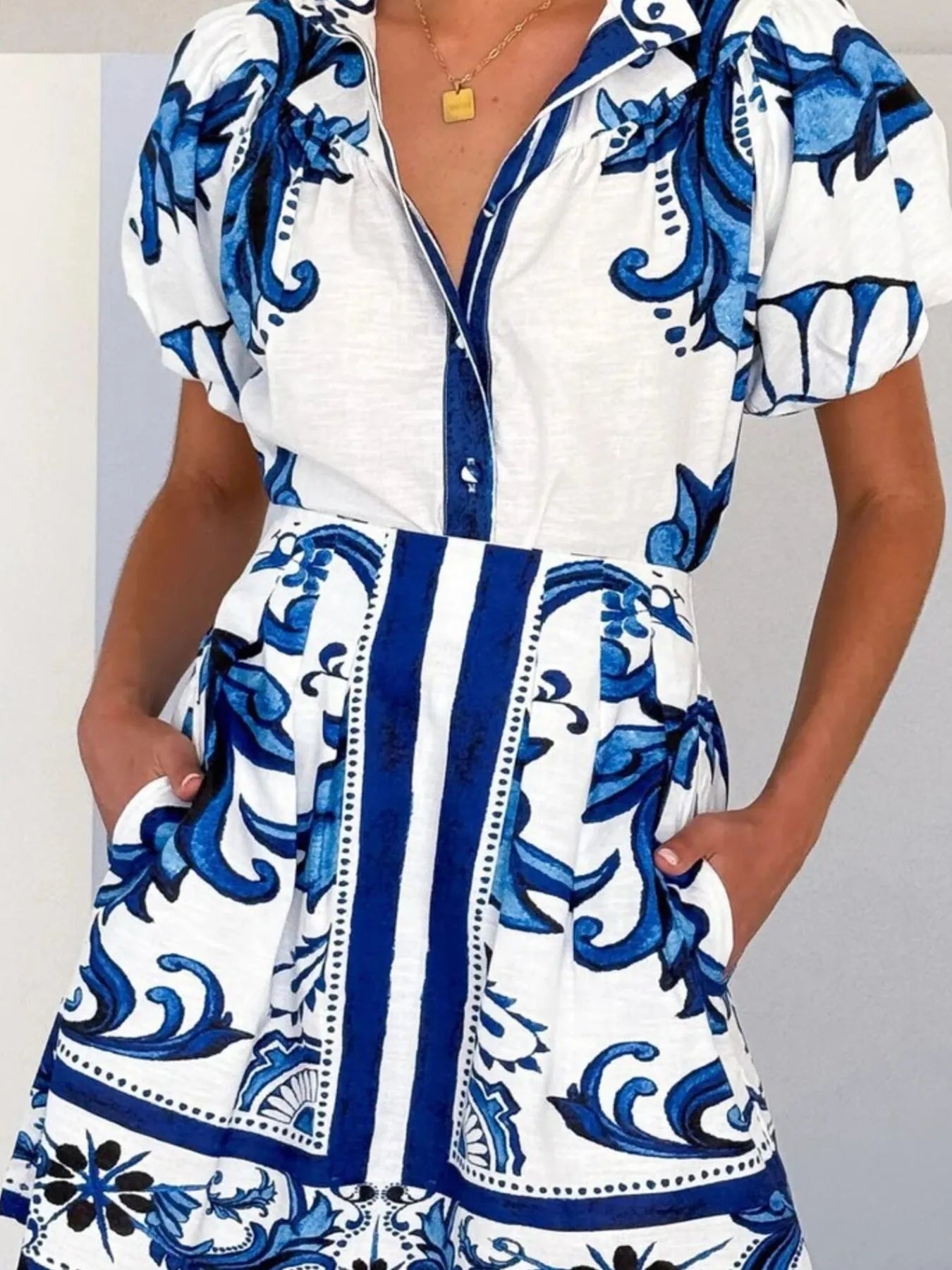 Printed Puff Sleeve Top and Skirt Set – Charming Charlie