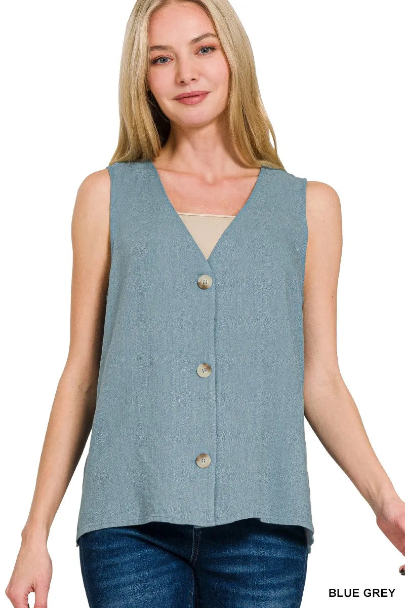 Zenana Side Slit Button-Front Vest – Charming Charlie