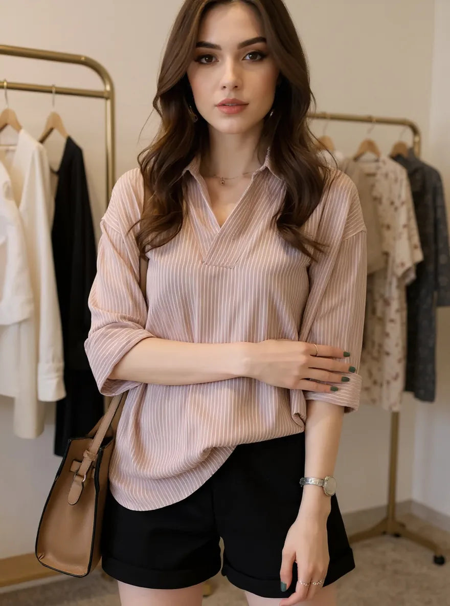 Striped Collared Neck Shirt – Charming Charlie