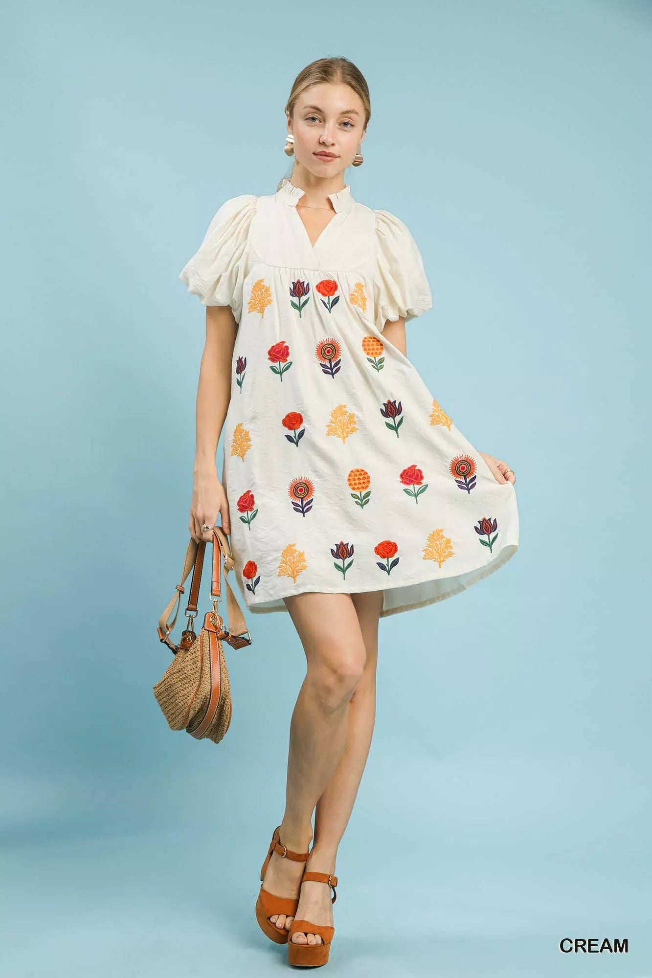 Umgee Floral Embroidered Puff Sleeve Mini Dress – Charming Charlie