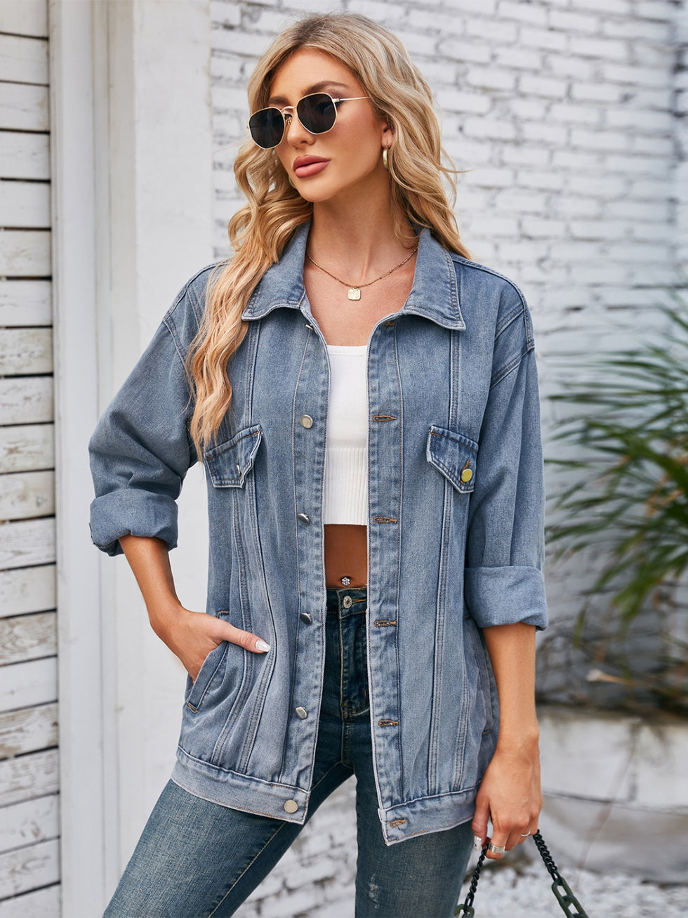 Button Up Long Sleeve Denim Jacket – Charming Charlie