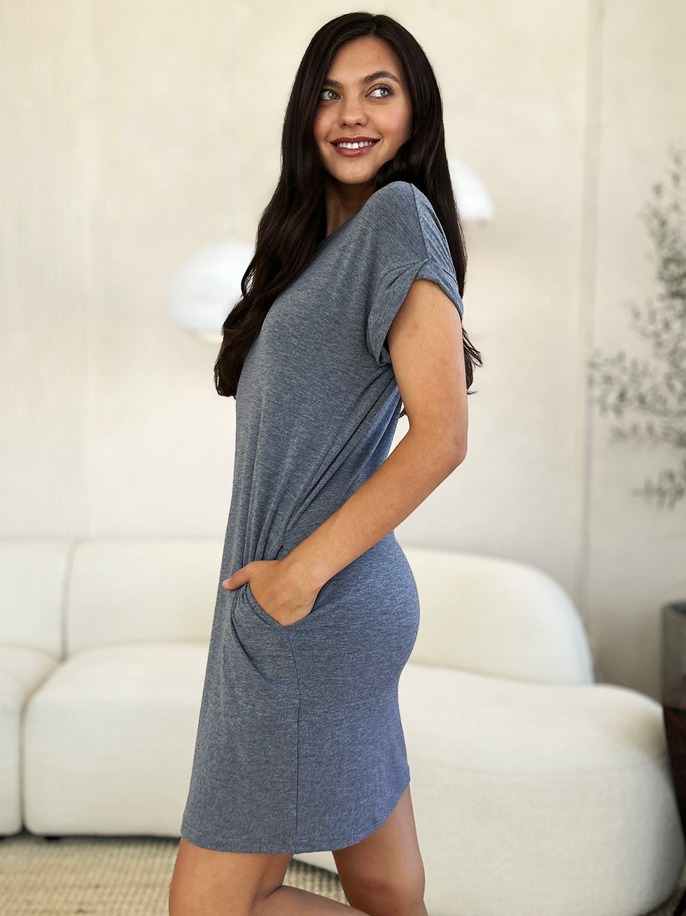 Basic Bae Full Size Round Neck Short Sleeve Dress with Pockets ...