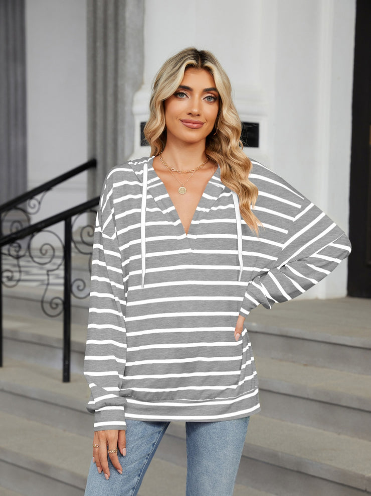 Drawstring Striped Long Sleeve Hoodie – Charming Charlie