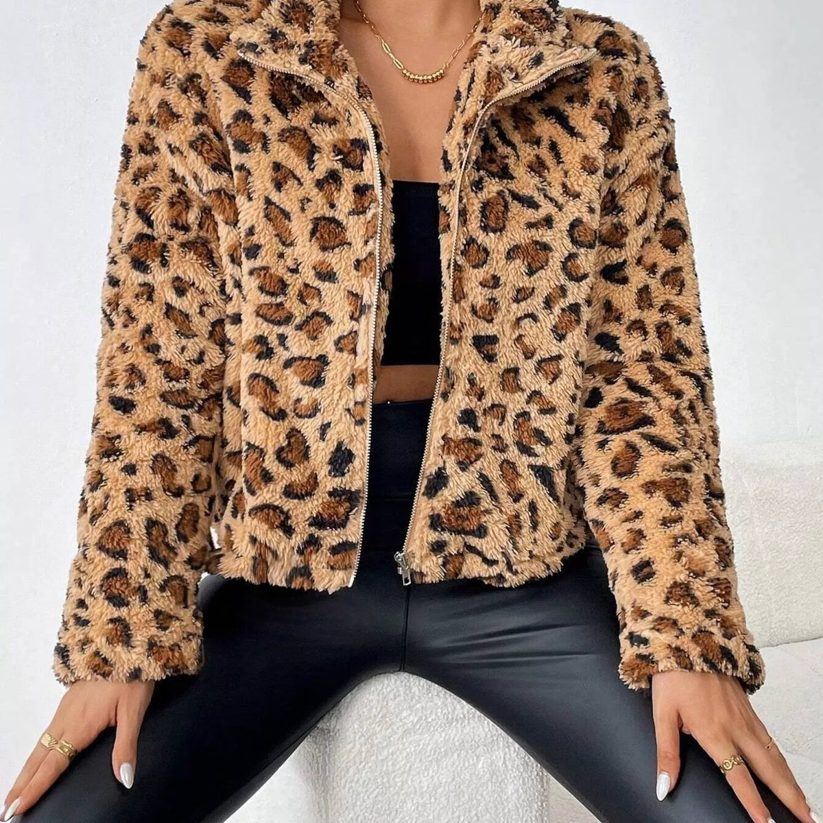 Leopard Fuzzy Zip-Up Jacket – Charming Charlie