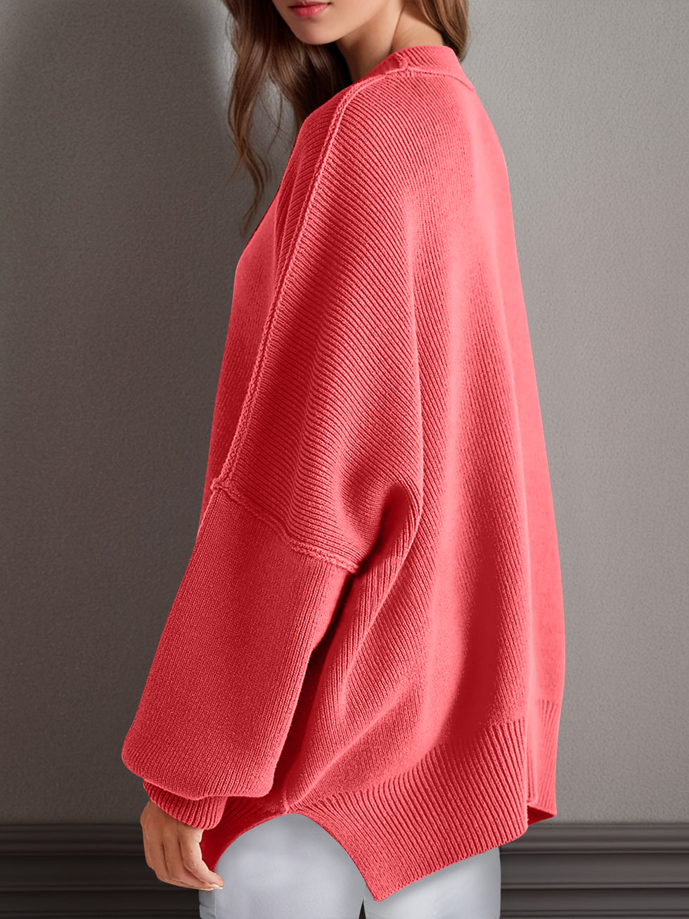 Double Take Side Slit Round Neck Long Sleeve Sweater – Charming Charlie