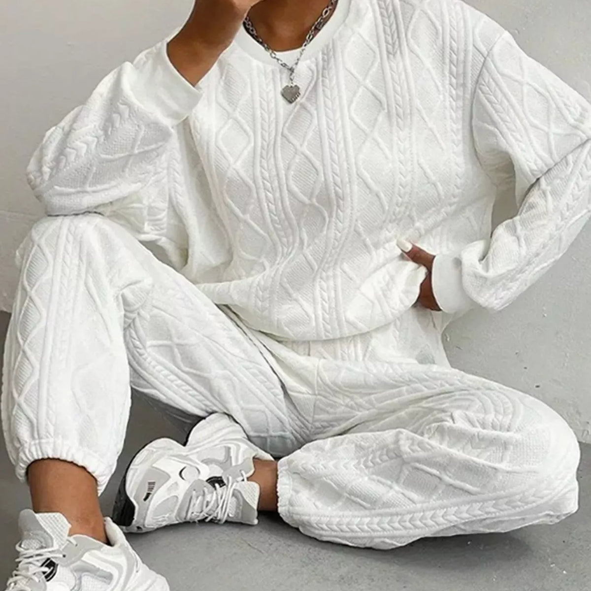 Texture Round Neck Top and Pants Set – Charming Charlie