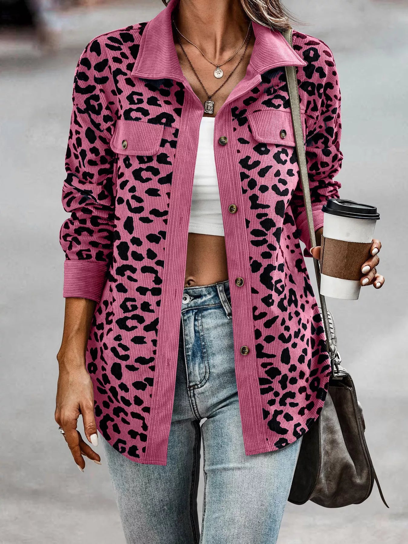 Full Size Leopard Print Button-Down Jacket Plus Size – Charming Charlie