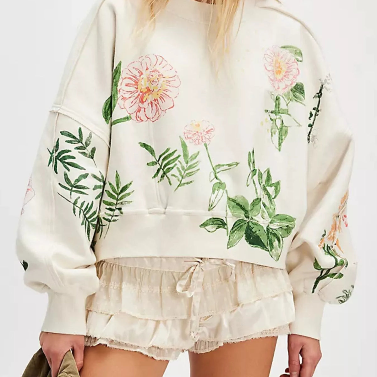Printed Round Neck Dropped Shoulder Sweatshirt – Charming Charlie