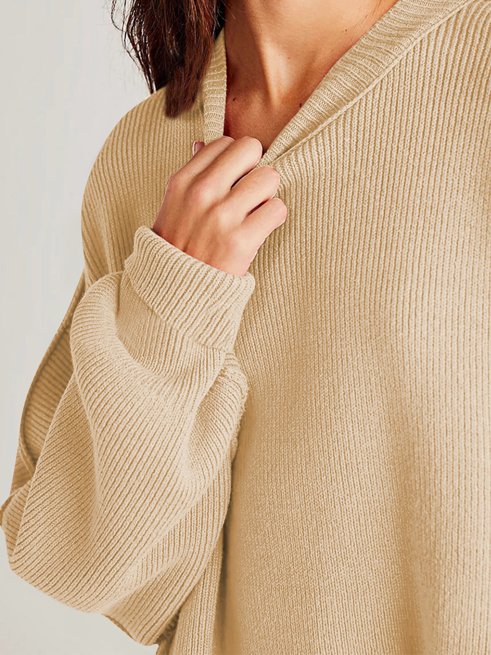 Double Take Side Slit Round Neck Long Sleeve Sweater – Charming Charlie
