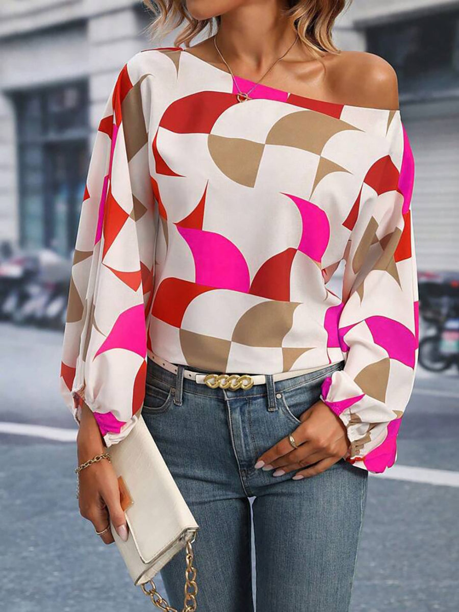Printed One Shoulder Balloon Sleeve Blouse – Charming Charlie