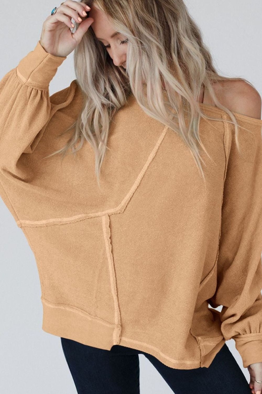 Exposed Seam Single Shoulder Long Sleeve Top – Charming Charlie
