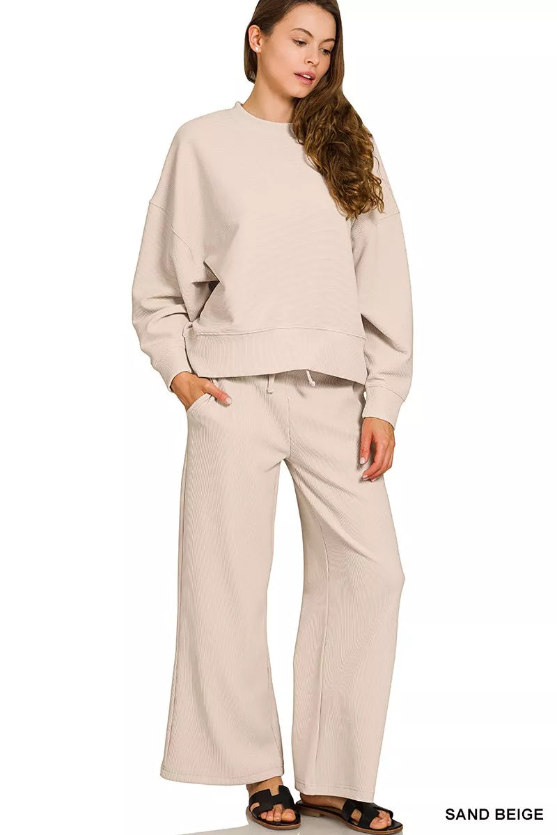 Zenana Ribbed Round Neck Pullover and Drawstring Pants Set – Charming ...