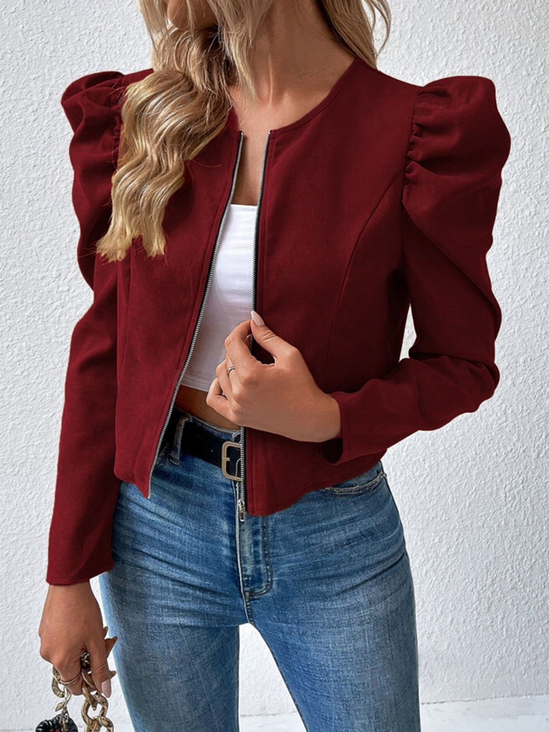 Zip Up Puff Sleeve Jacket – Charming Charlie