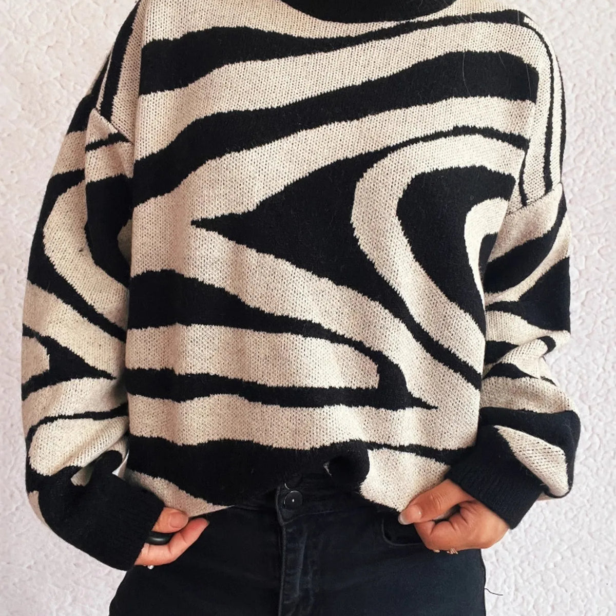 Zebra Print Round Neck Sweater – Charming Charlie