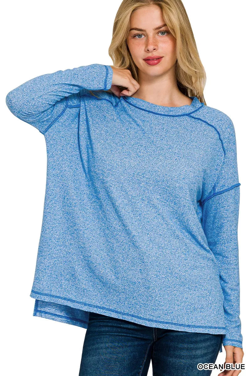 Zenana Full Size Melange Hacci Exposed Seam Hi-low Tee Plus Size ...