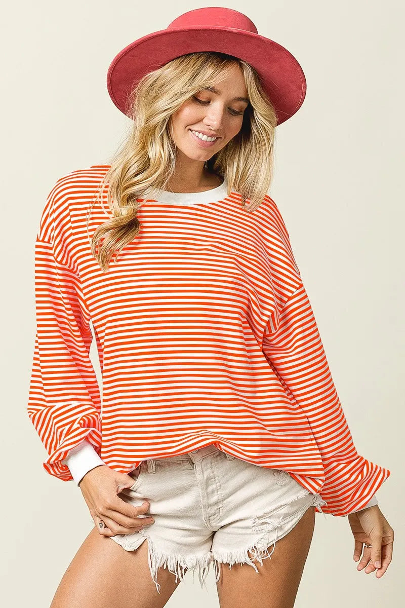 BiBi French Terry Stripe Long Sleeve Sweatshirt – Charming Charlie