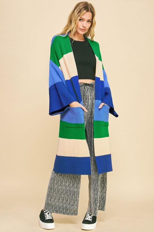 Davi & Dani Color Block Kimono Sleeve Open Front Cardigan – Charming ...