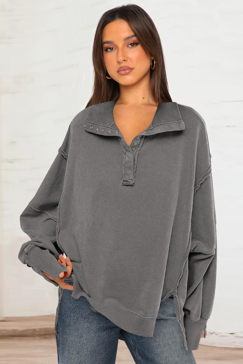 Exposed Seam Side Slit Long Sleeve Sweatshirt – Charming Charlie