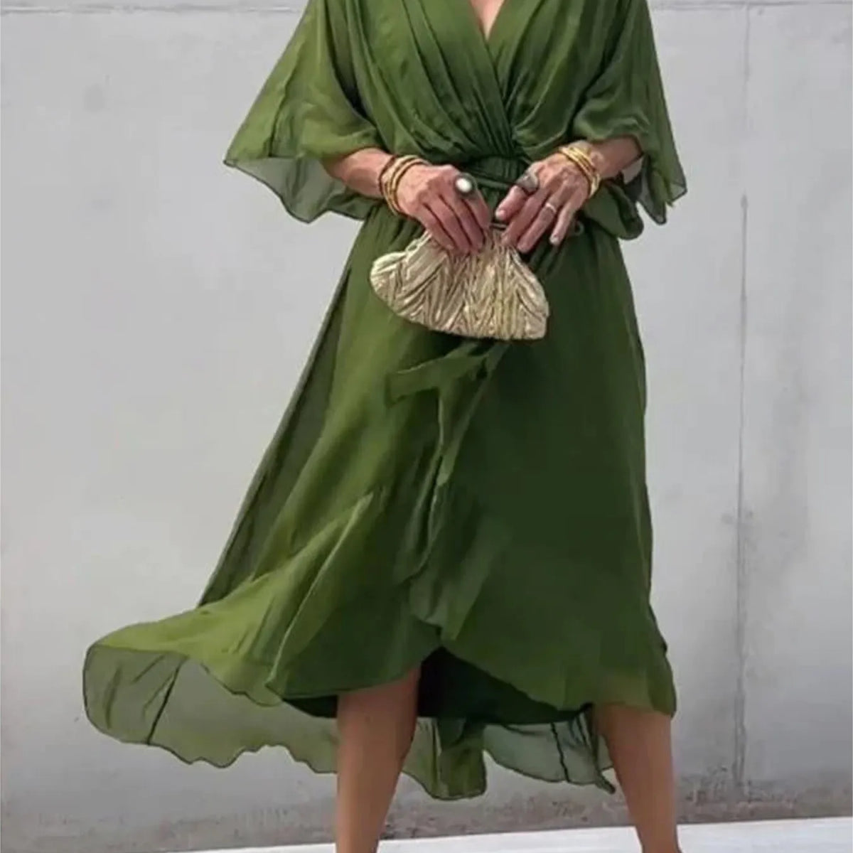 Full Size Flowy Tie Front Midi Dress with Flutter Sleeves Plus Size ...