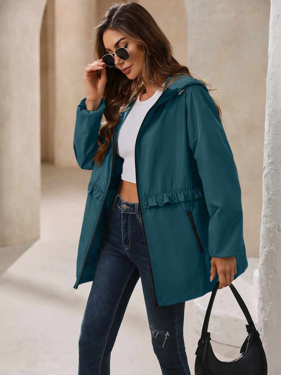 Outdoor Waterproof Long Sleeve Hooded Windbreaker – Charming Charlie