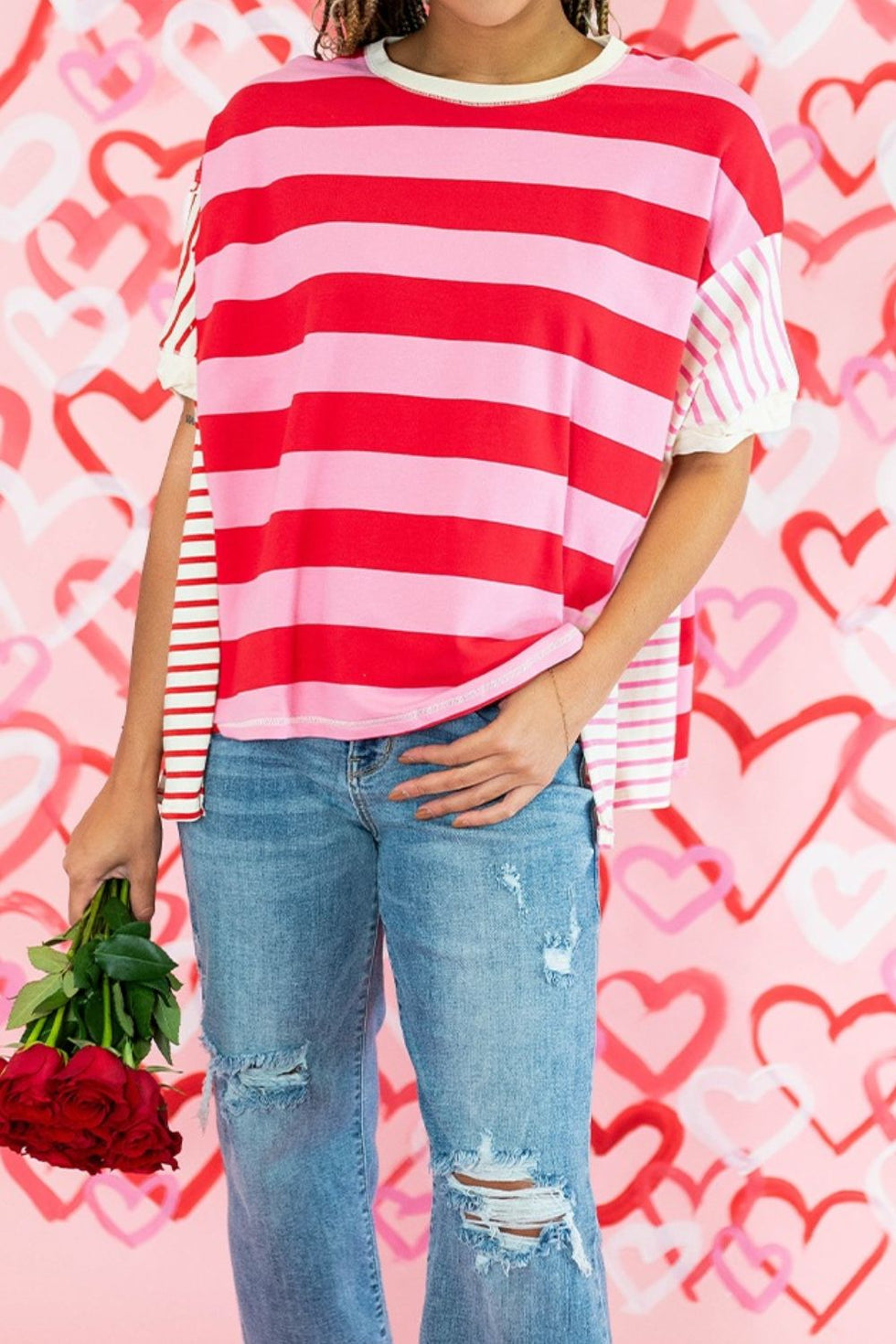 Stripe Side Slit Round Neck T-Shirt – Charming Charlie