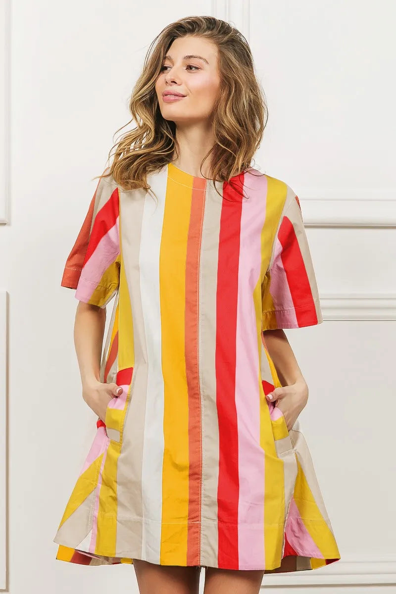 BiBi Multi Stripe Woven Flared Midi Dress – Charming Charlie