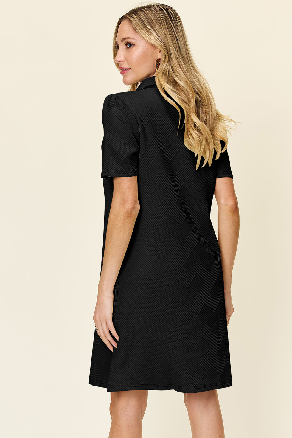 Double Take Full Size Texture Collared Neck Short Sleeve Dress ...